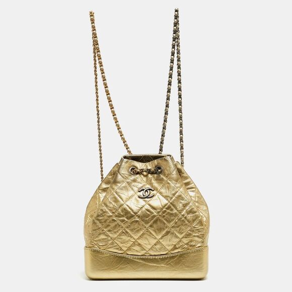 CHANEL | Bags | Chanel Gold Quilted Leather Small Gabrielle Backpack ...